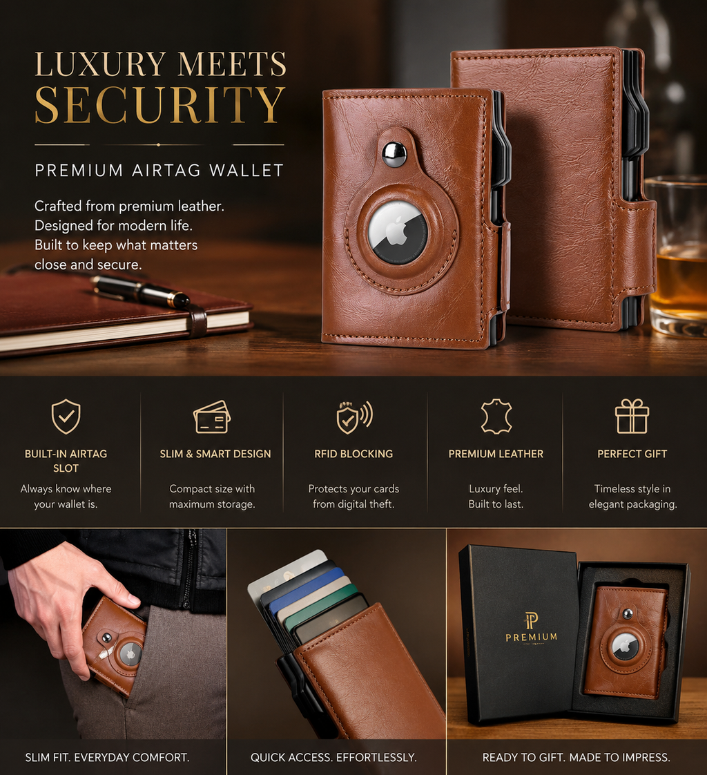RFID AirTag Wallet for Men – Slim Leather Pop-Up Card Holder with Mone ...
