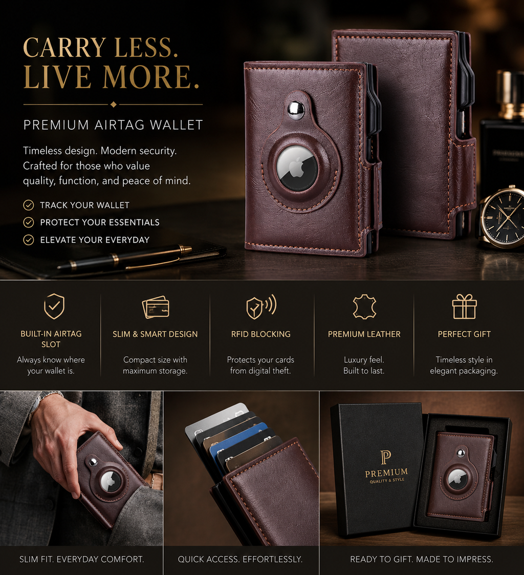 RFID AirTag Wallet for Men – Slim Leather Pop-Up Card Holder with Mone ...